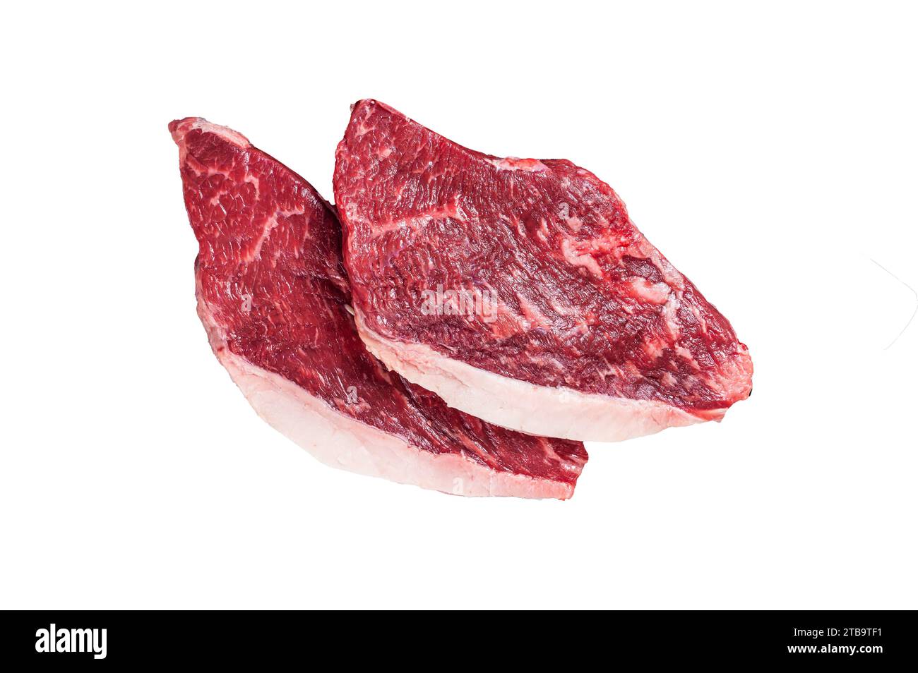 Raw top sirloin beef meat steak on a butcher cleaver, cap rump steak ...