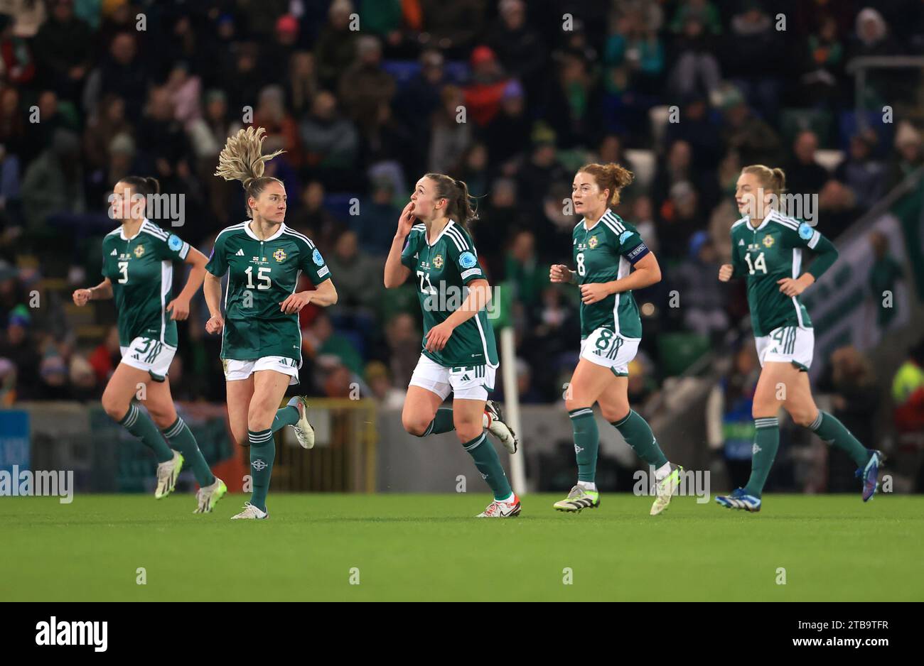 Northern Ireland's Kerry Beattie (centre) celebrates scoring their side ...