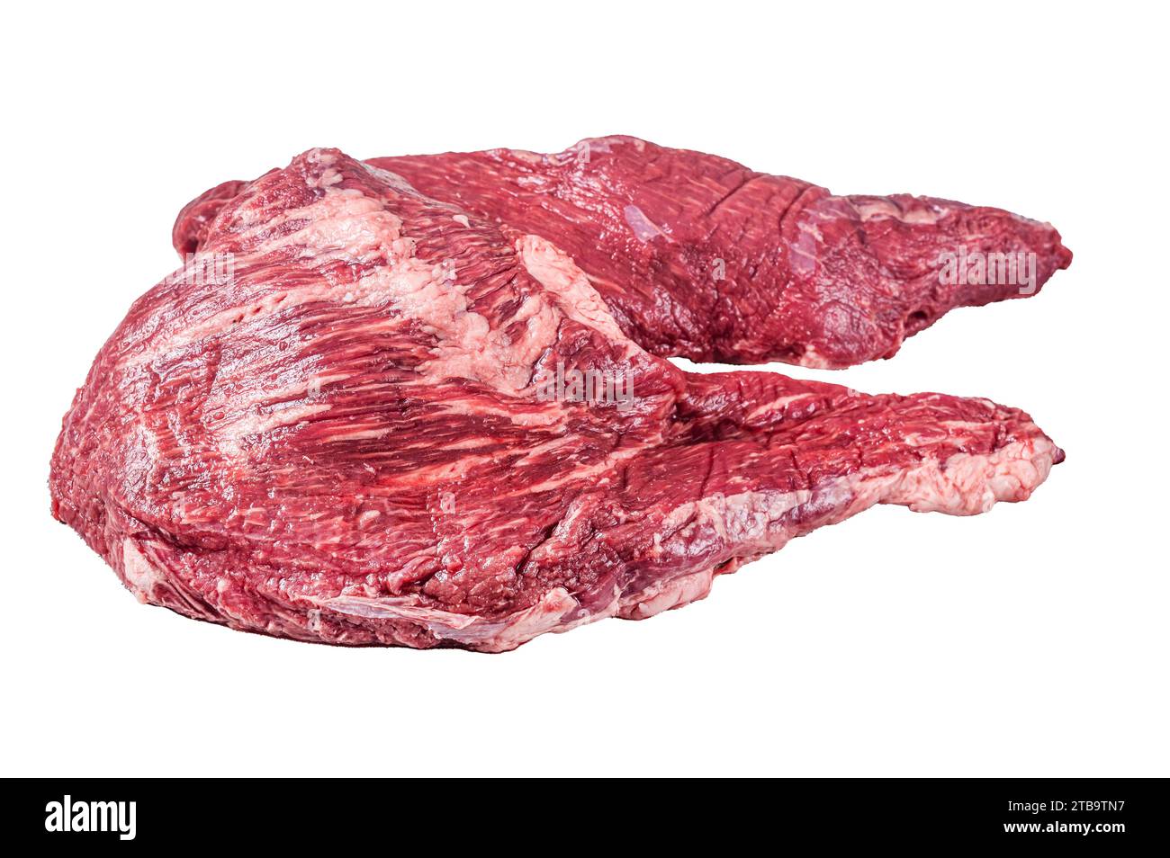 Raw tri tip beef steak on kitchen table. Isolated, white background ...