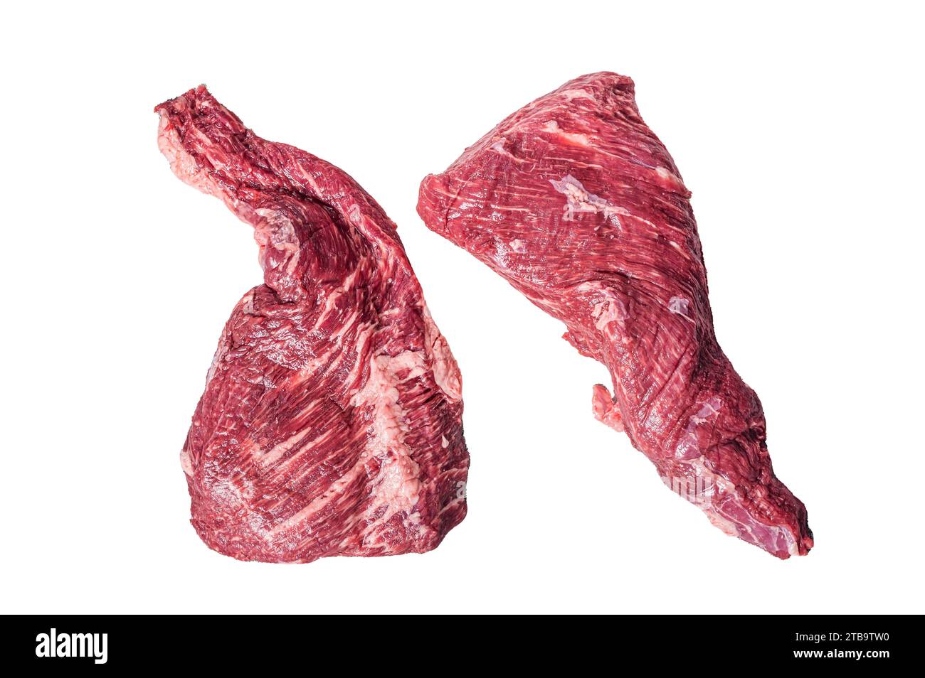 Raw tri tip beef steak on kitchen table. Isolated, white background ...