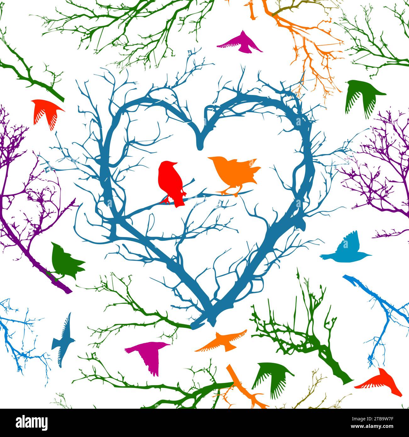 love bird tree Seamless background. hand drawing. Not AI. Happy ...