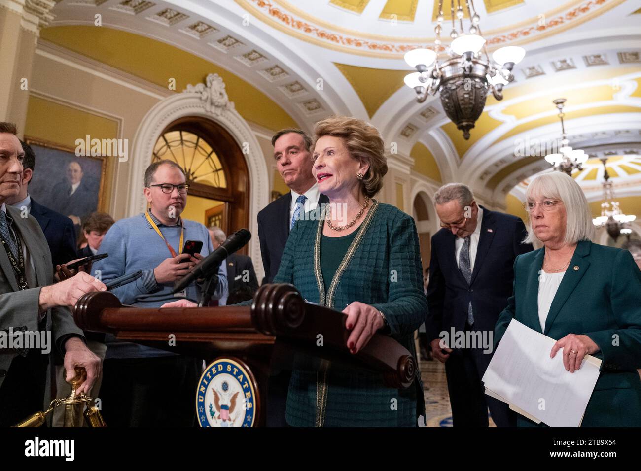 Sen. Debbie Stabenow, D-Mich., speaks to media after a Senate ...