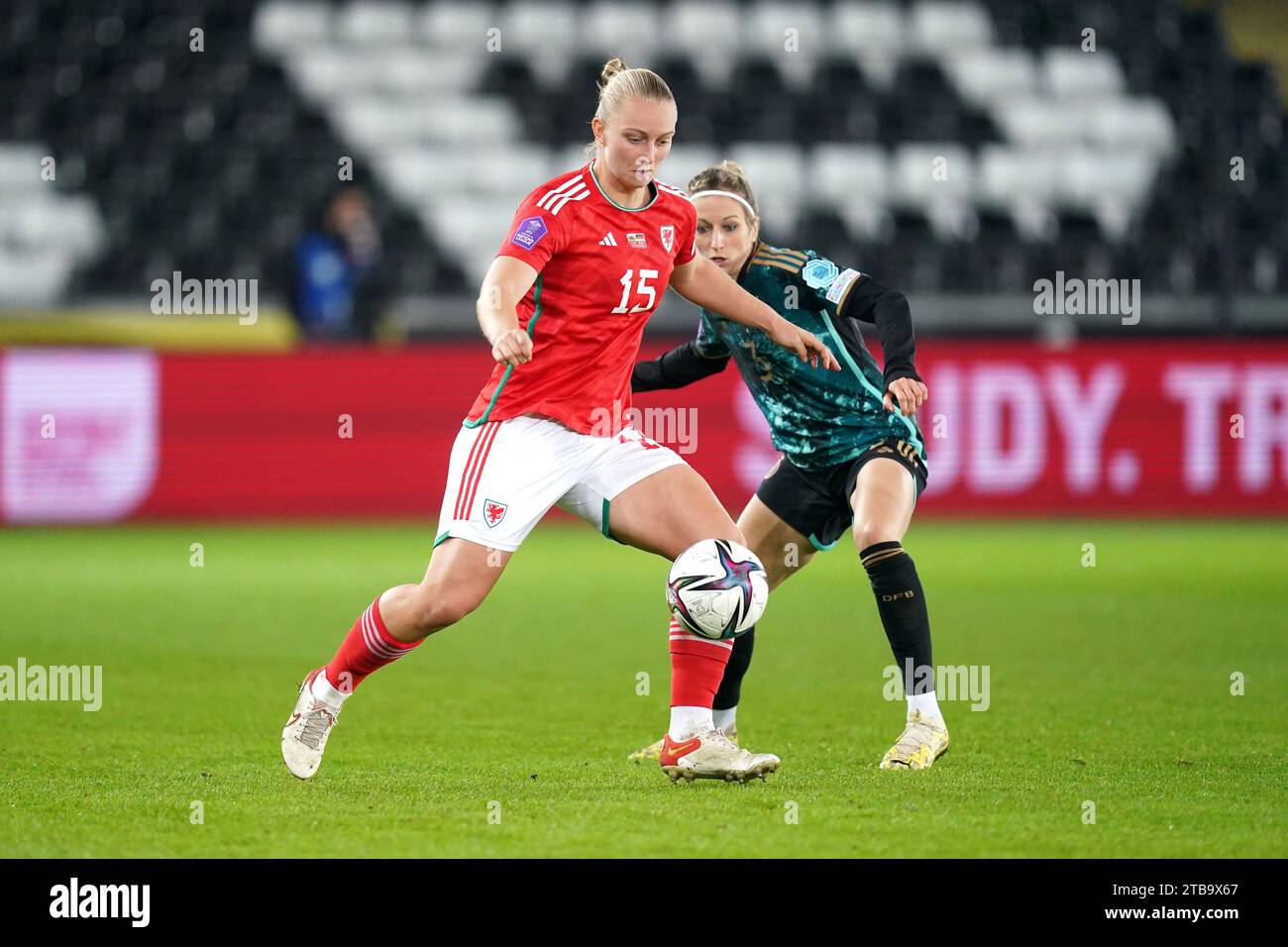 Wales' Elise Hughes (left) and Germany's Kathrin Hendrich b// during ...