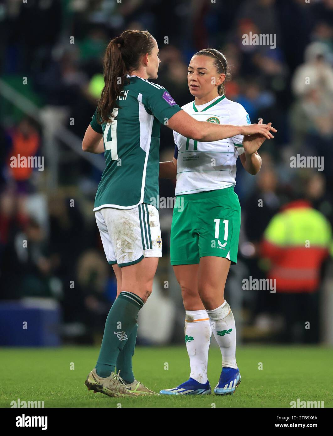 Northern Ireland's Sarah McFadden (left) greets Republic of Ireland's ...