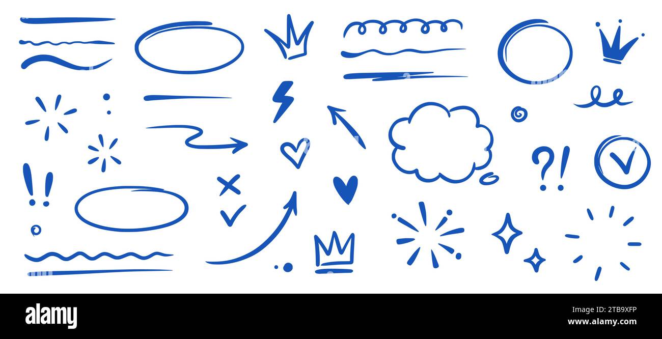 Hand drawn blue highlight, text underline, emphasis mark, line shape ...