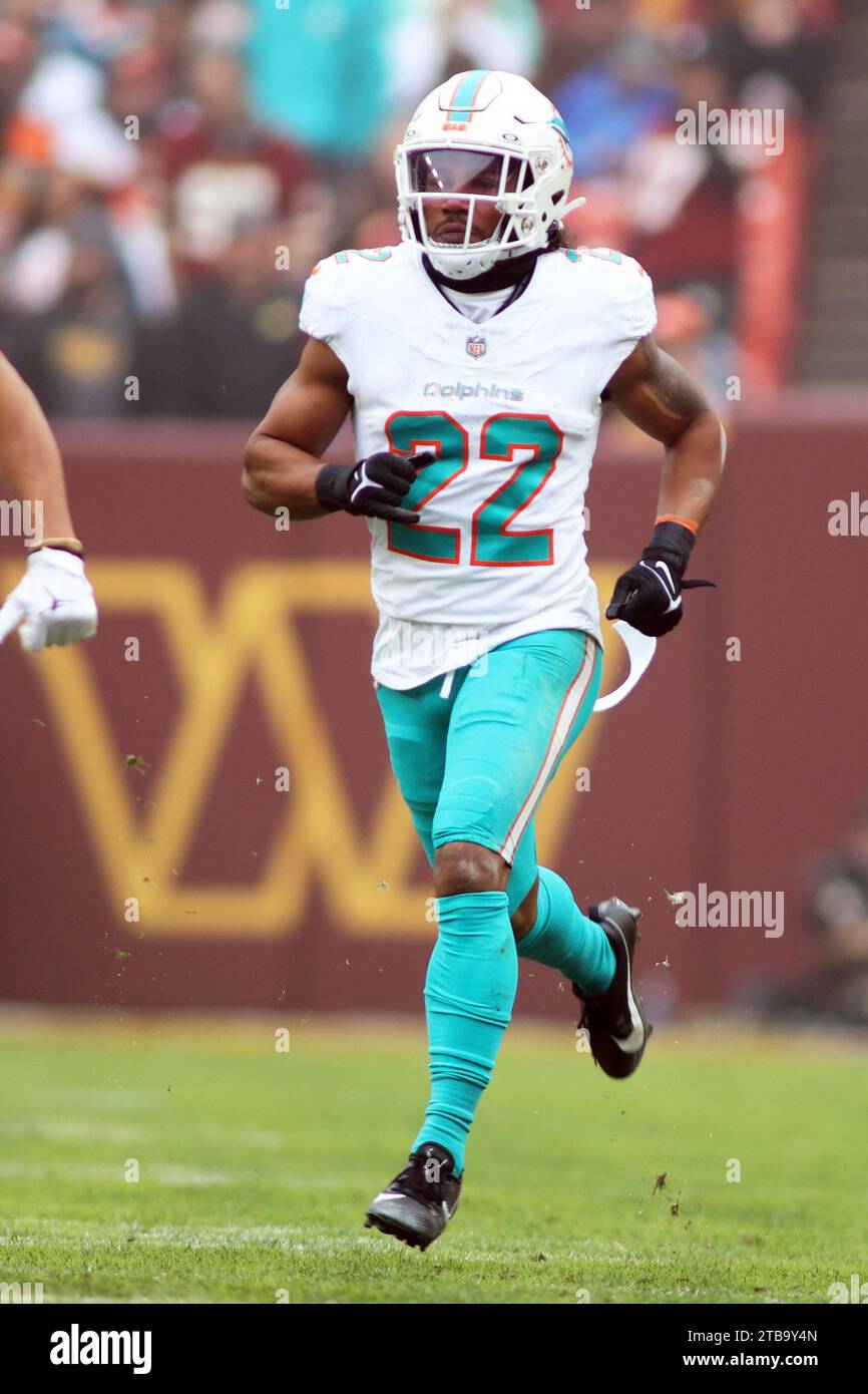 Miami Dolphins safety Elijah Campbell (22) runs during an NFL football ...