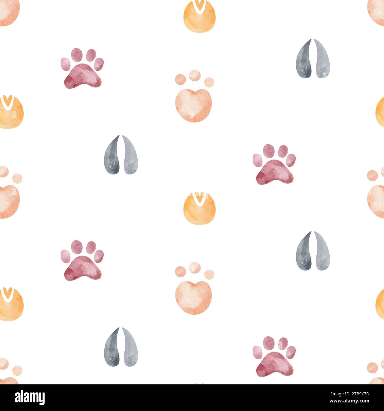 Animal footprints seamless pattern. Watercolor texture of elephant ...