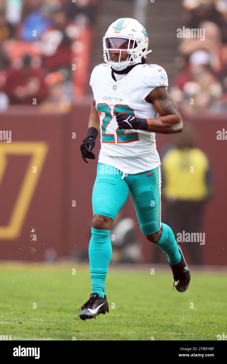 Miami Dolphins safety Elijah Campbell (22) runs during an NFL football ...