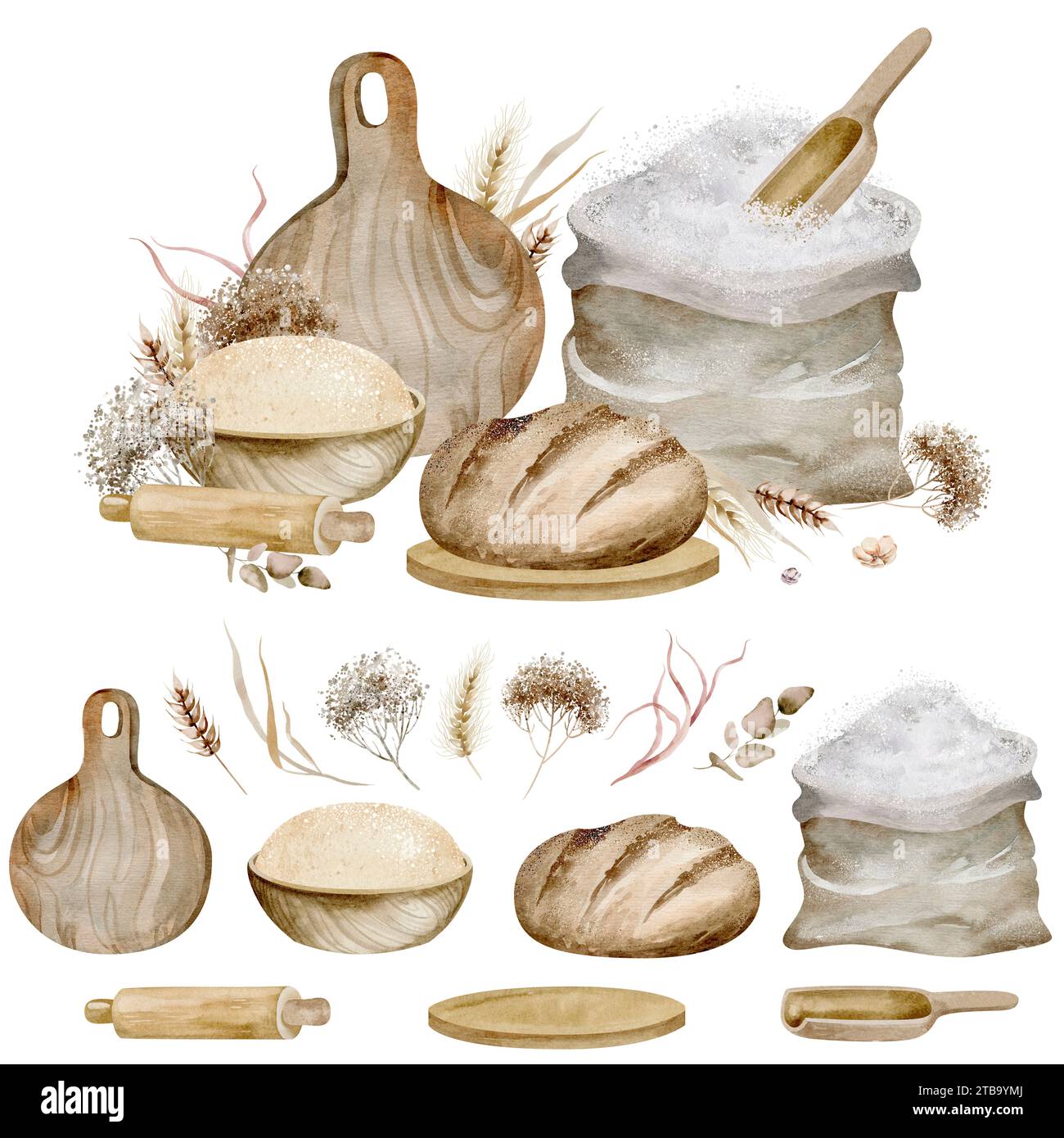 Wheat breads on isolated background. Watercolor illustration of ...