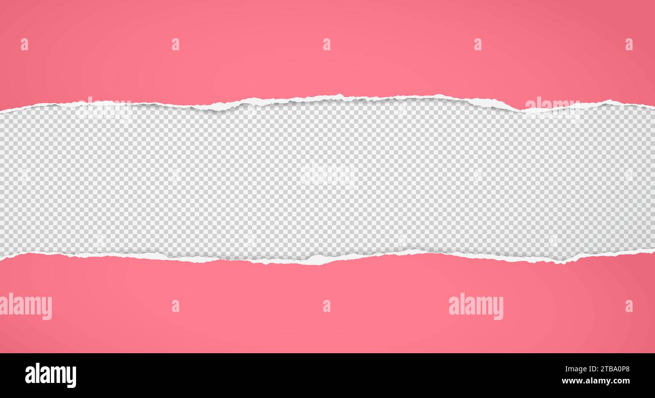 Torn, ripped pink paper strips with soft shadow are on squared ...