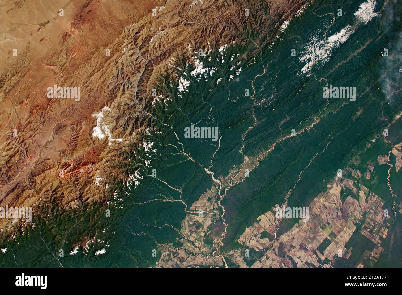 View from space of the Atacama Desert, Andes mountains and forests of ...