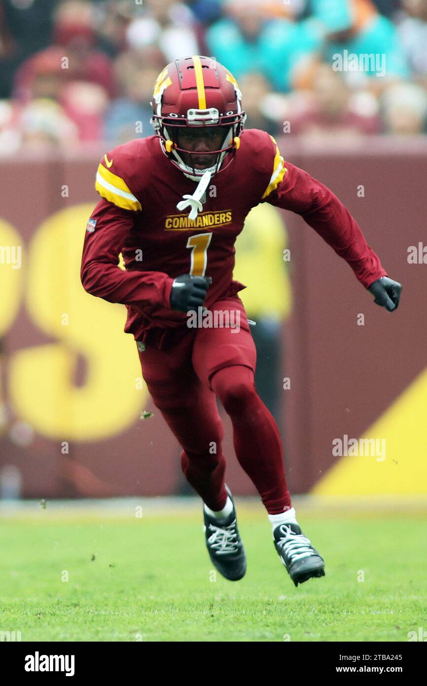 Washington Commanders wide receiver Jahan Dotson (1) runs during an NFL ...