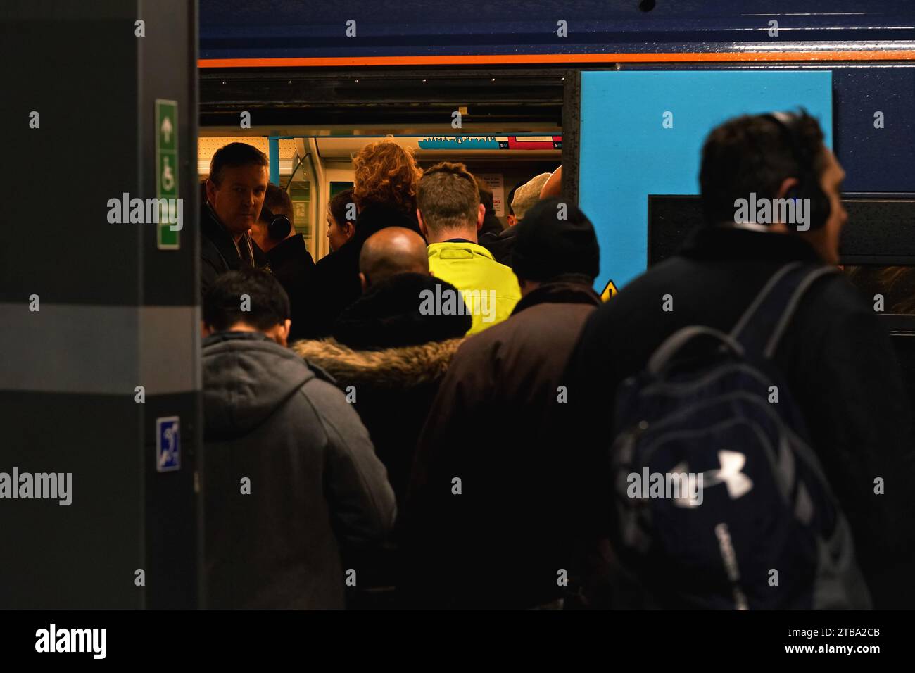 London, United Kingdom - February 01, 2019: Passengers getting on off ...