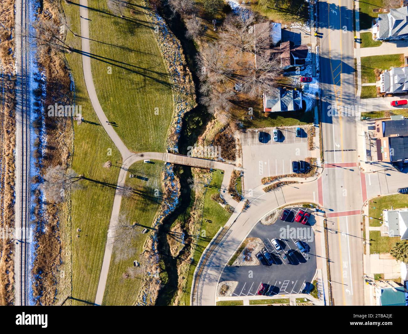 Aerial photograph of Cross Plains, Wisconsin, USA on a cool autumn day ...