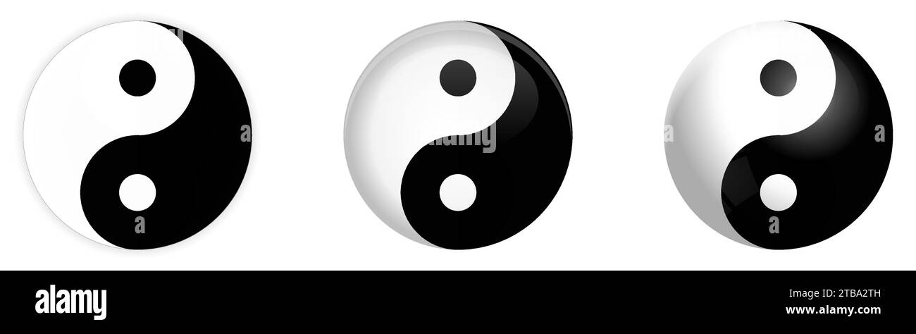 Simple black and white yin yang symbol, flat, dome or sphere version ...