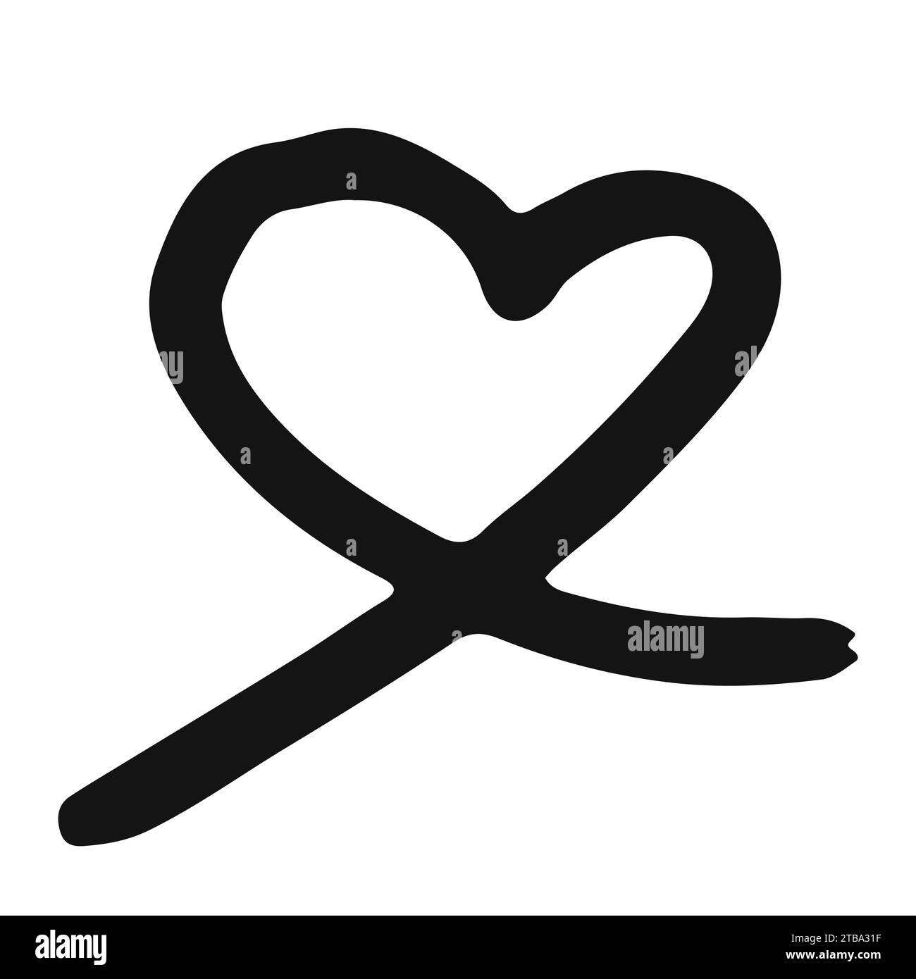 Heart hand drawn ink brush. Elegant stylized hand painted heart symbol ...