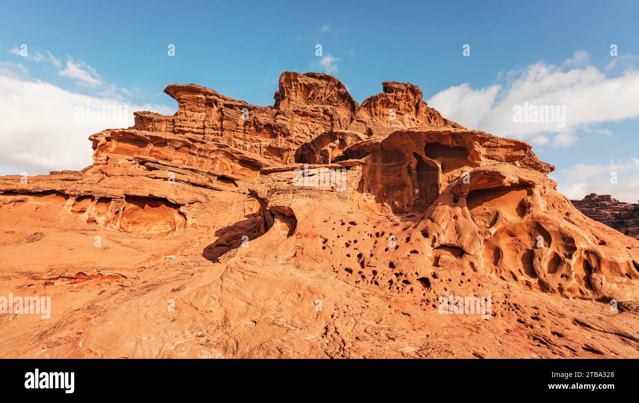 Red orange sandstone rocks formations in Wadi Rum (also known as Valley ...