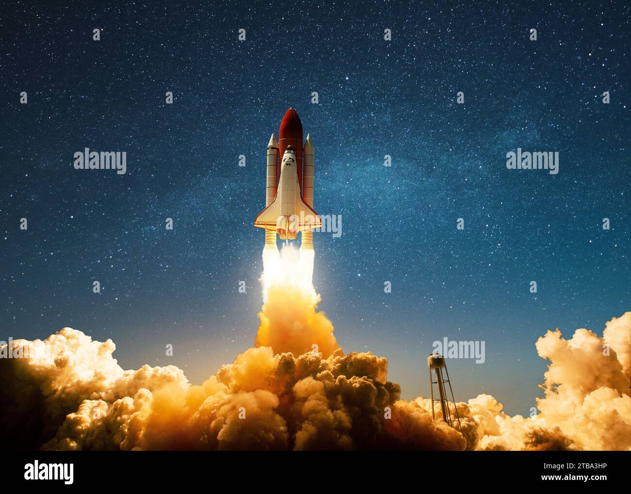 New Ship Rocket flies to another planet. Spaceship lift off into the ...