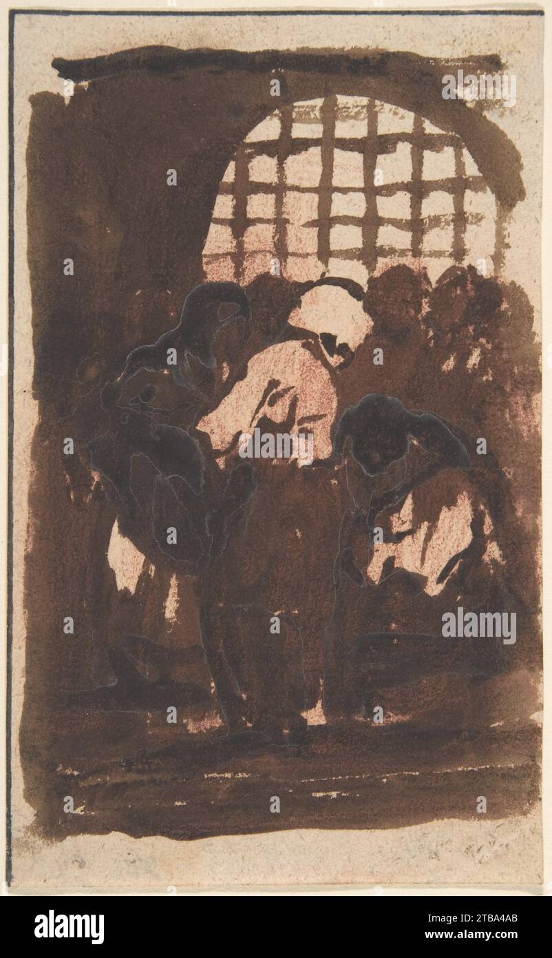 Figures inside a prison (recto), a monstrous animal (verso) 1975 by ...