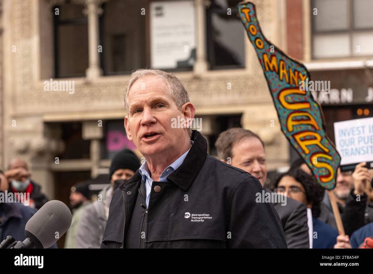 Chair and CEO of MTA Janno Lieber speaks at the congestion pricing rally on Union Square in New ...