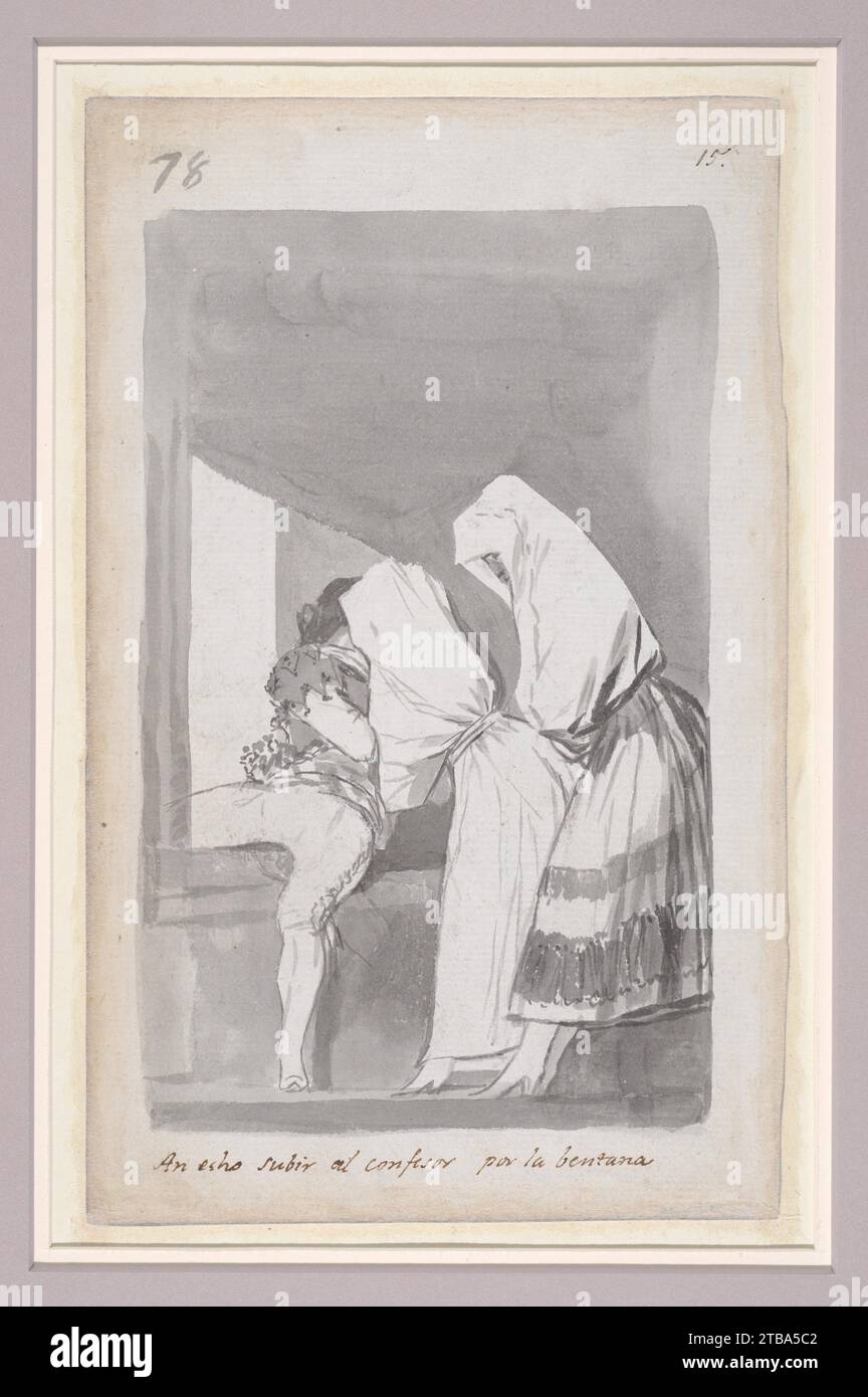Two women helping a confessor to climb through a window; folio 78 ...
