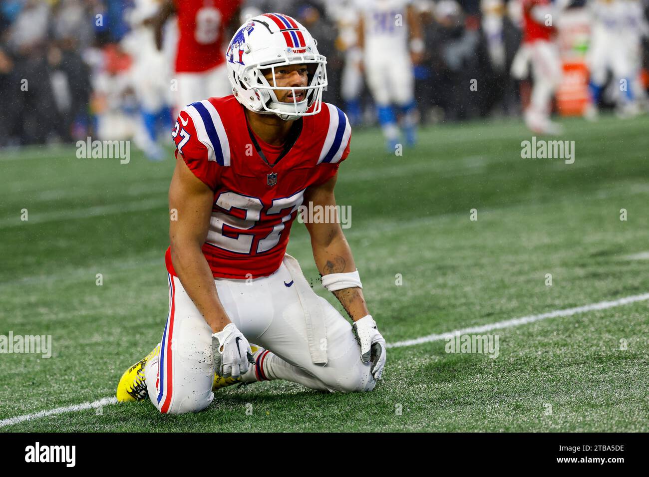 New England Patriots cornerback Myles Bryant (27) reacts during the ...