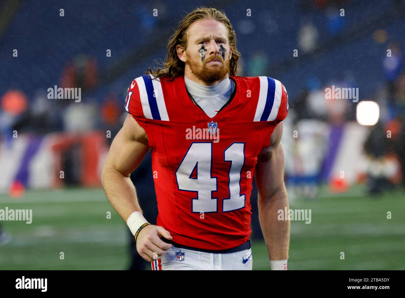 New England Patriots safety Brenden Schooler (41) reacts during the ...