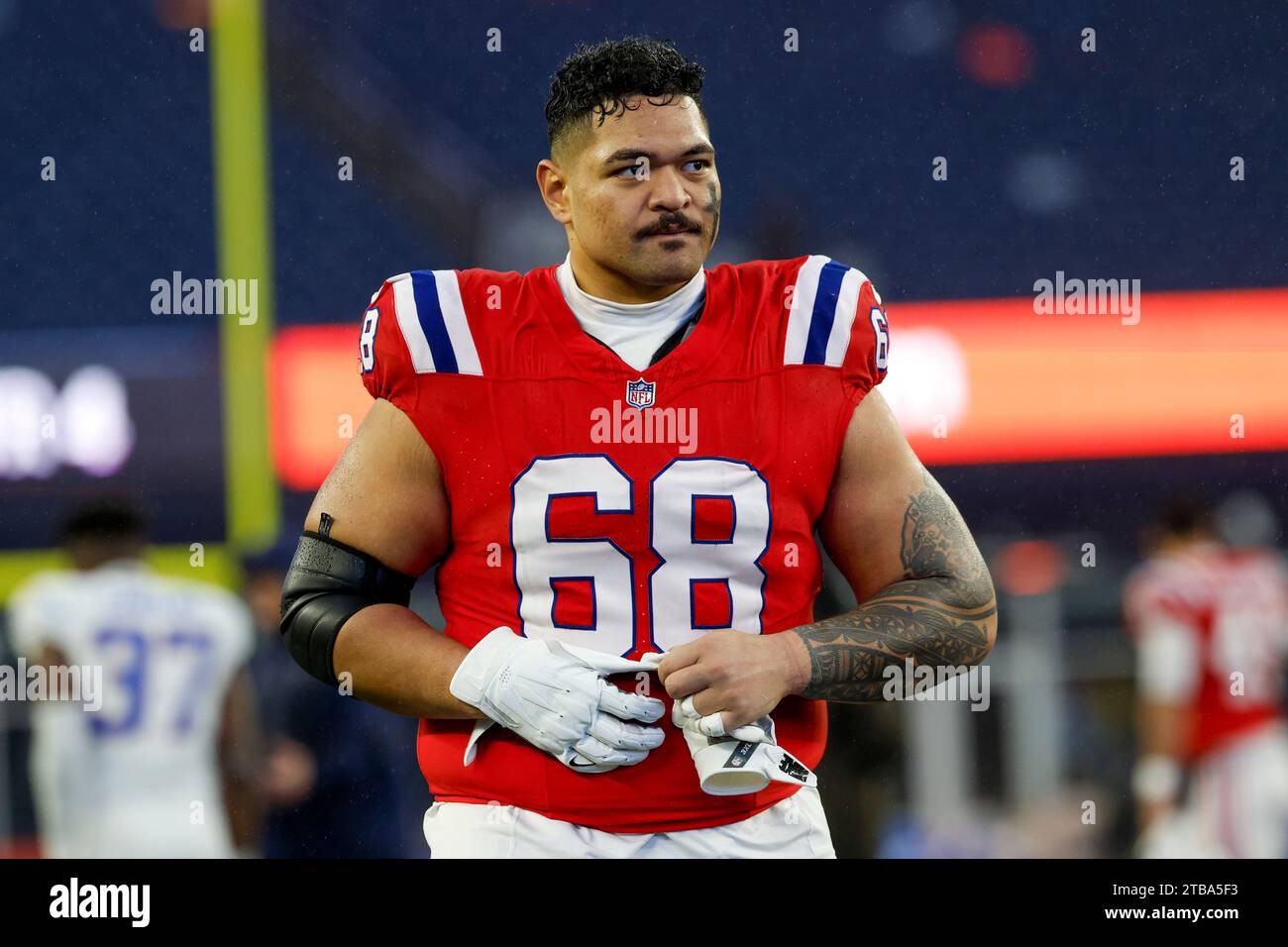 New England Patriots guard Atonio Mafi (68) reacts after being defeated ...