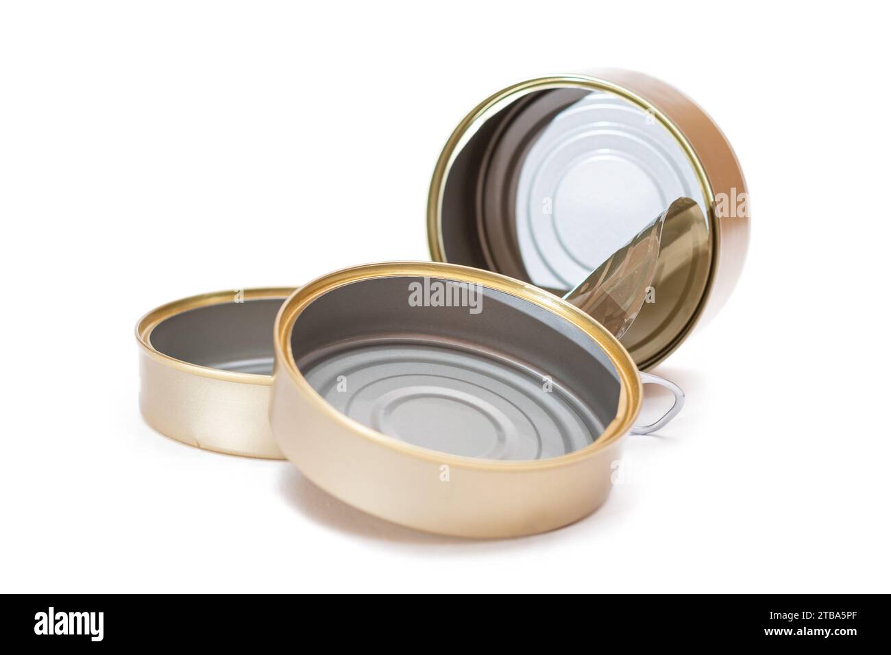 Three Opened Empty Tin Cans Isolated on White Background. Clean Used ...