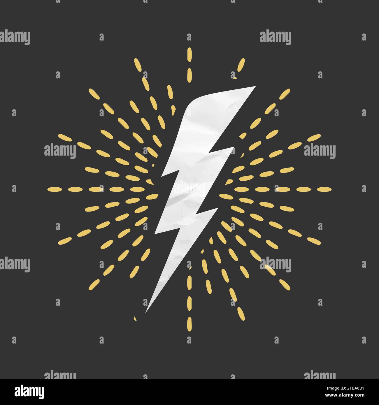 Vintage lightning bolt and sunrays. Lightnings with crumpled paper ...