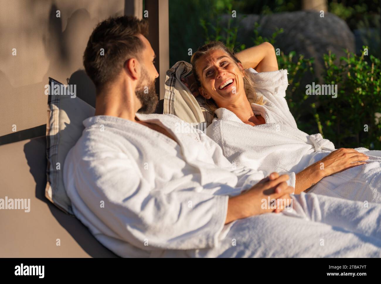 Couple relaxing together wellness hi-res stock photography and images ...