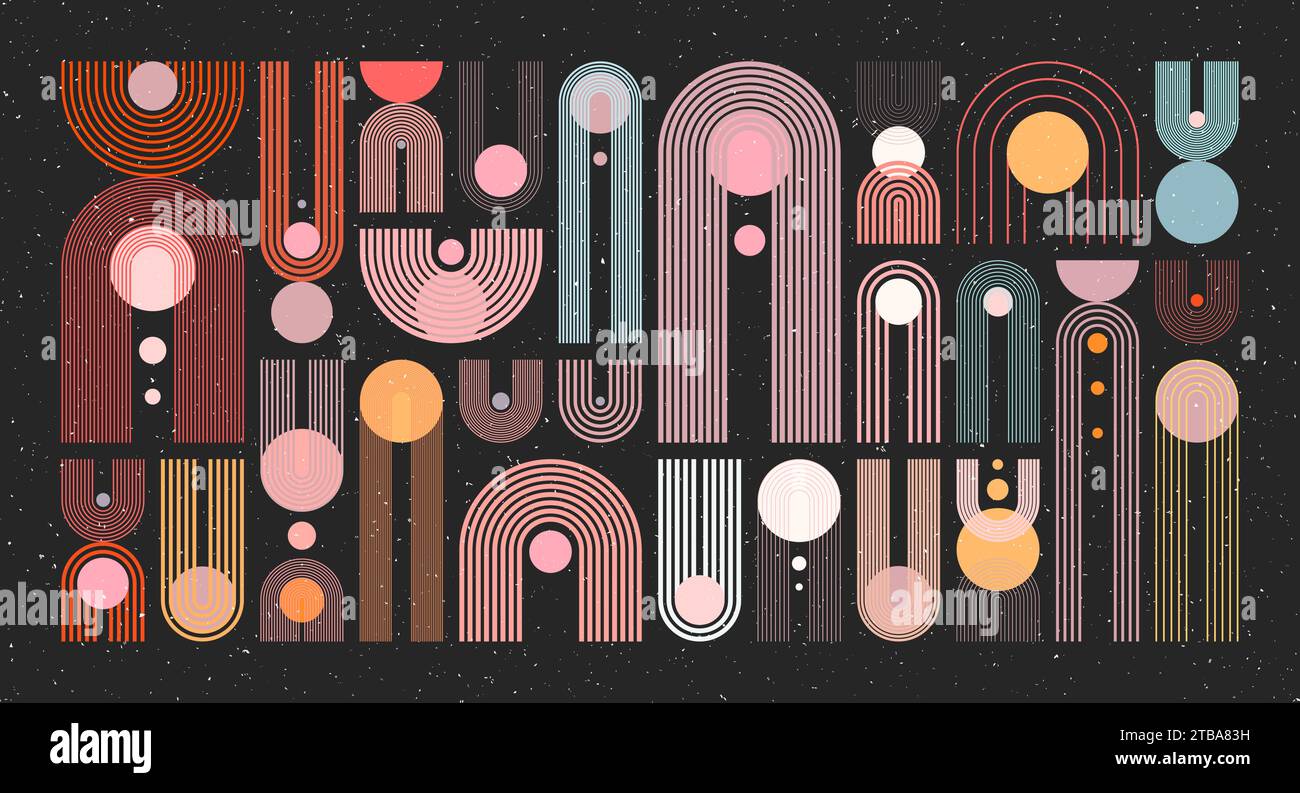 Mid century arch, circle elements, modern geometric shapes with grunge ...