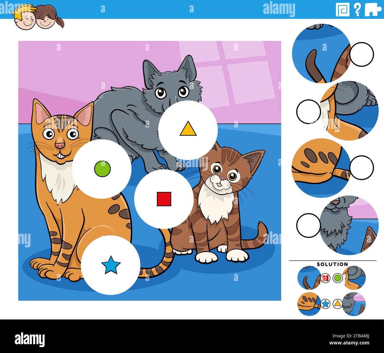 Cartoon illustration of educational match the pieces jigsaw puzzle game ...