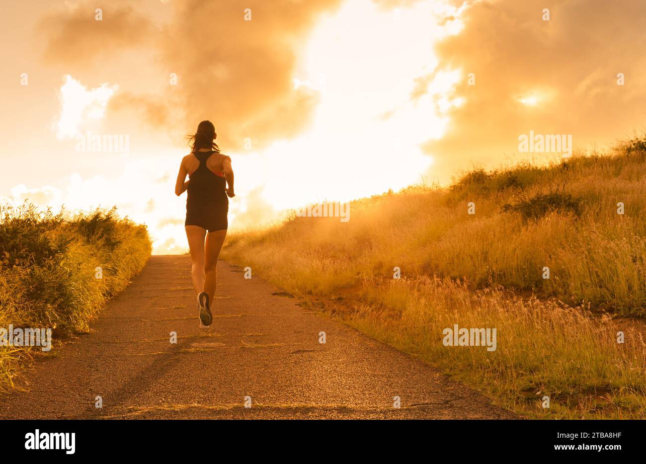 Female running on a country road exercising Stock Photo - Alamy