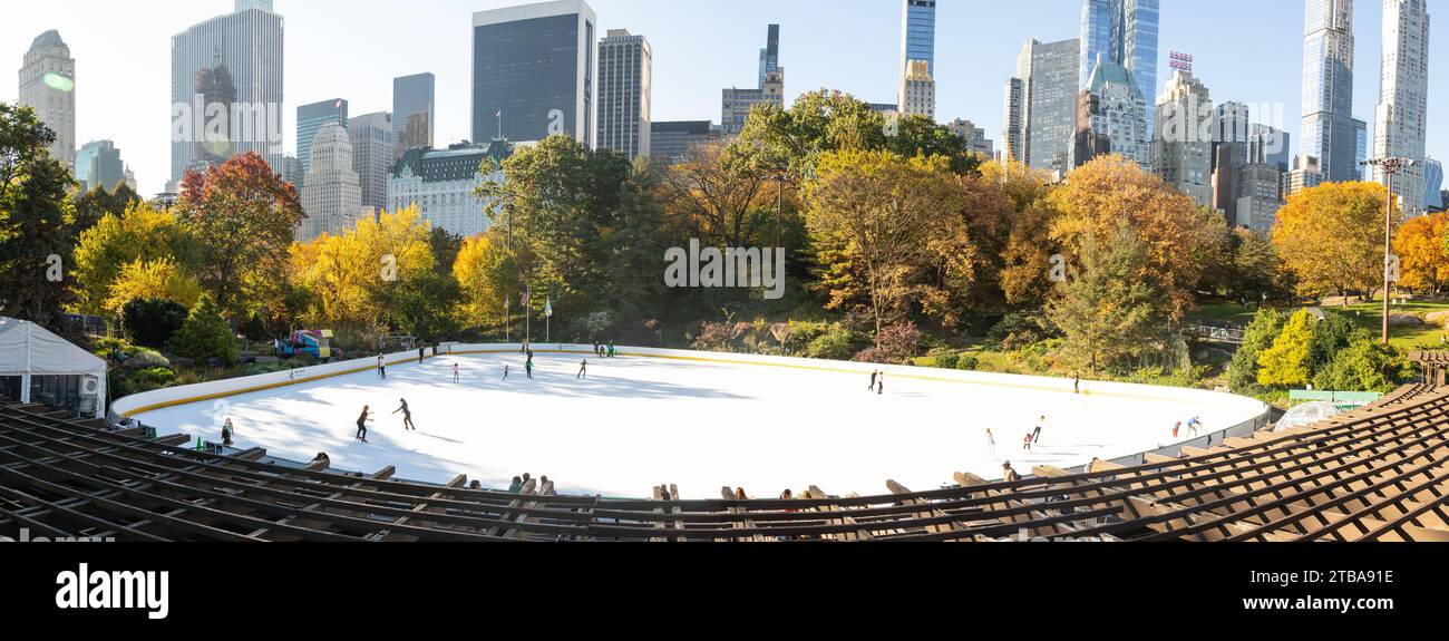 Panoramic photo of the Woolman ice rink, Central Park, New York City ...