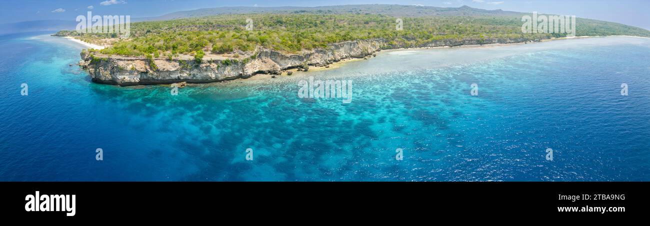 An aerial view of the coral reefs off northeast coast of The Democratic ...