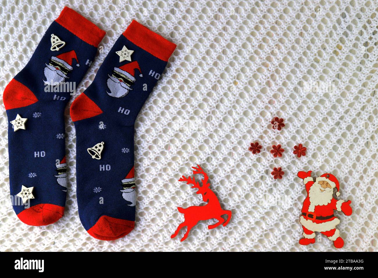 Woolen socks with Christmas pattern, Santa Claus, Saint Nicholas, and ...