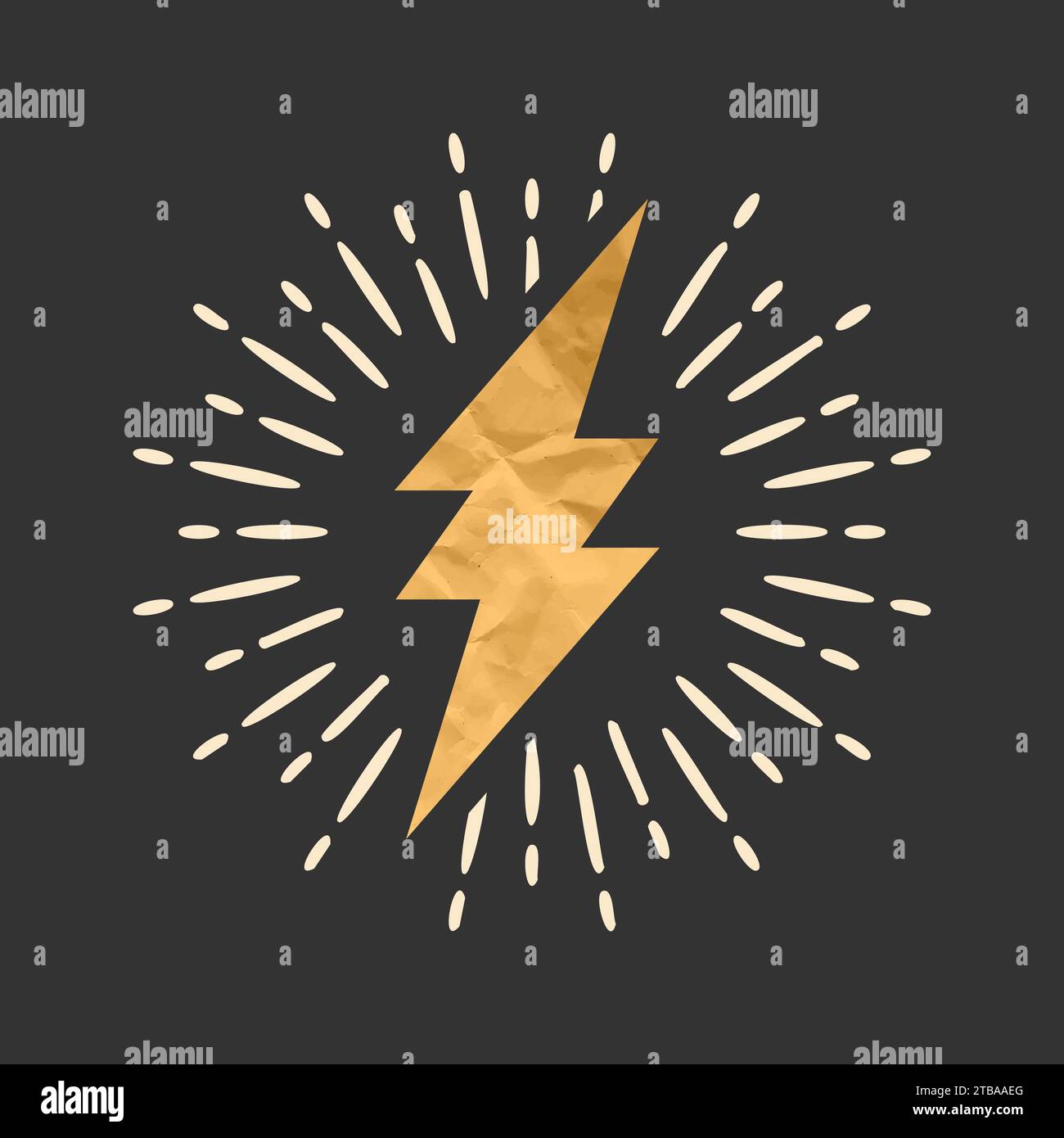 Vintage lightning bolt and sunrays. Lightnings with crumpled paper ...