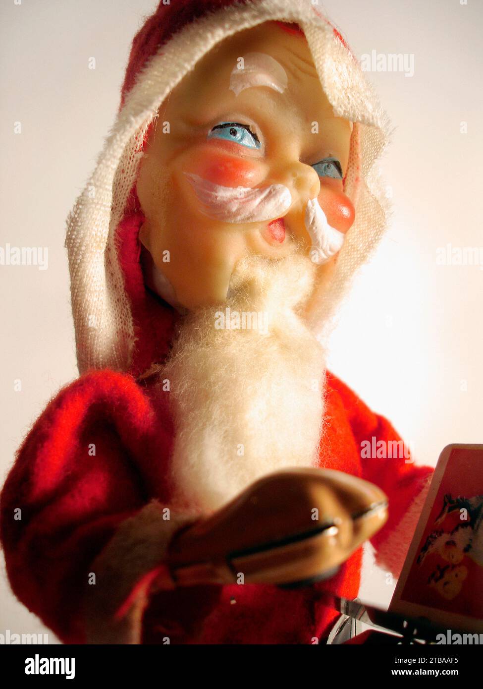 Close up a vintage Father Christmas tin toy. Full traditional Santa ...