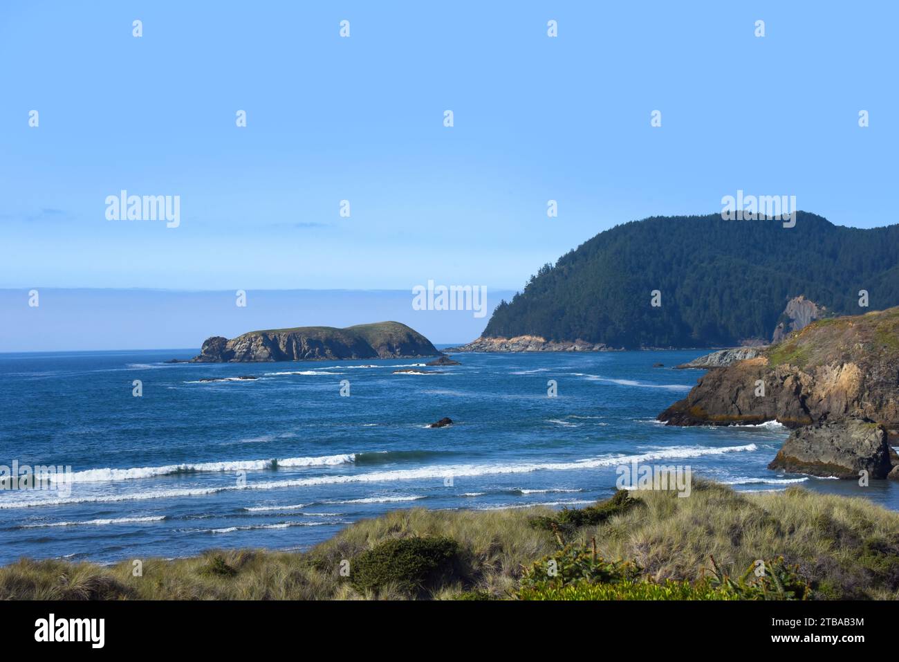 Oregon coast, along highway 101, yields views of blue ocean and off ...
