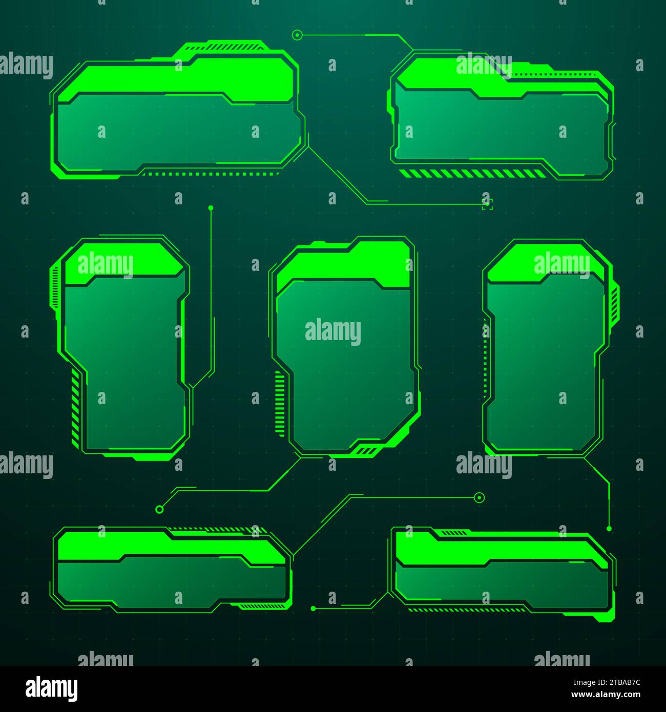 Green futuristic HUD, UI elements. Sci-fi user interface text boxes ...