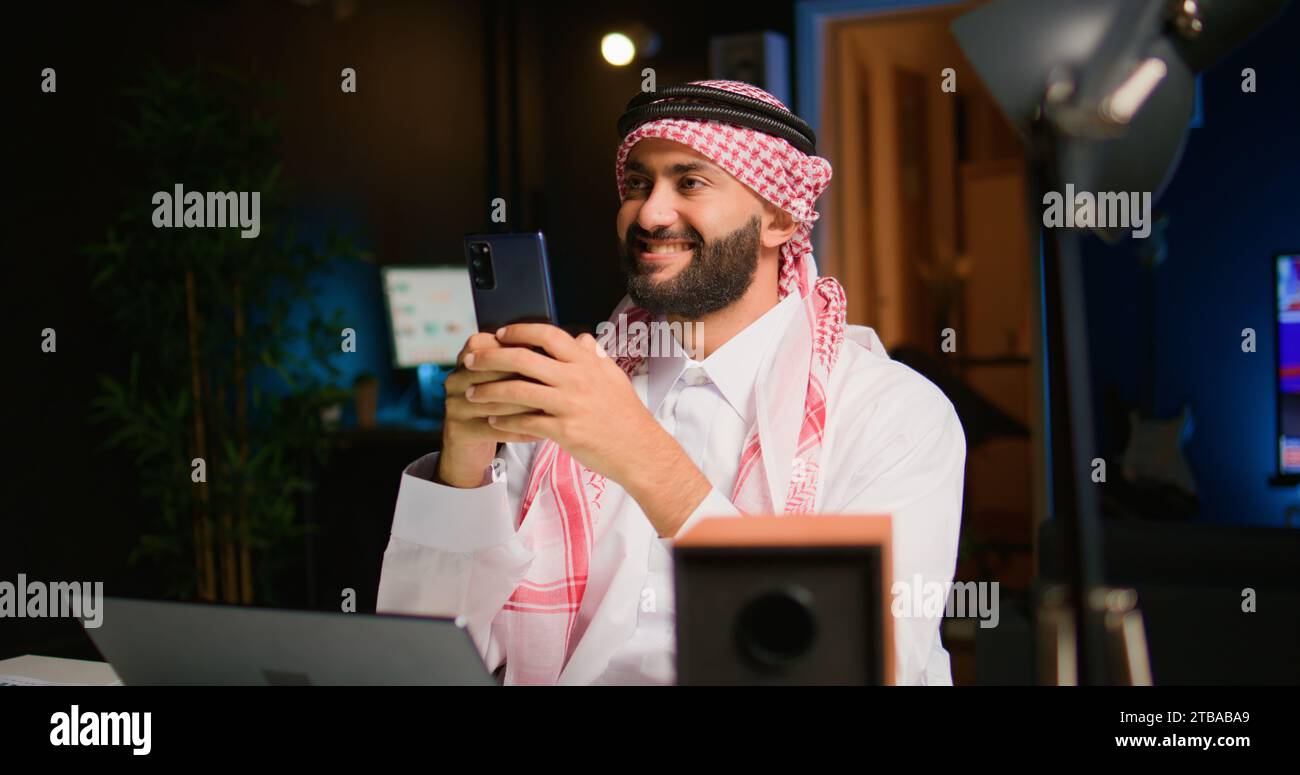 Portrait happy arabic teleworker hi-res stock photography and images ...