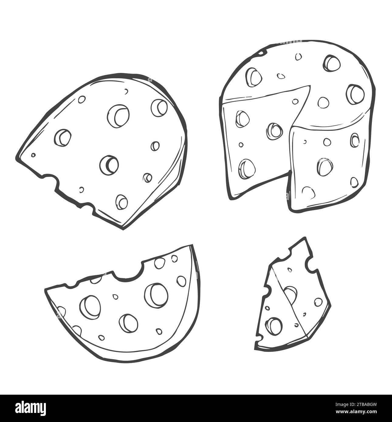 Vector set of cheese isolated on a white background. Hand drawn cheese ...