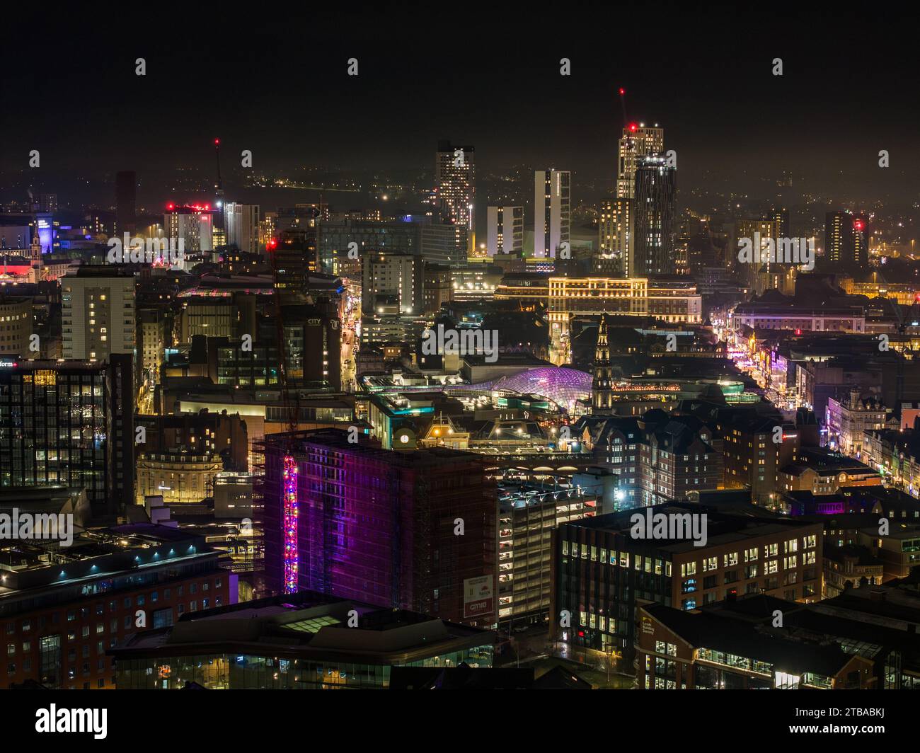 Aerial Night Shot of the Centre of Leeds, West Yorkshire, UK Stock ...