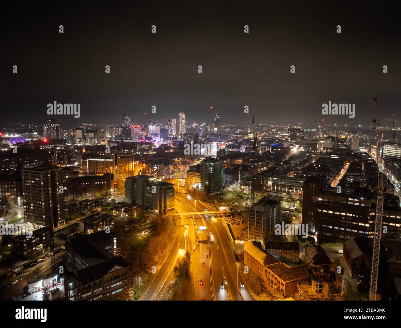 Aerial Night Shot of the Centre of Leeds, West Yorkshire, UK Stock ...