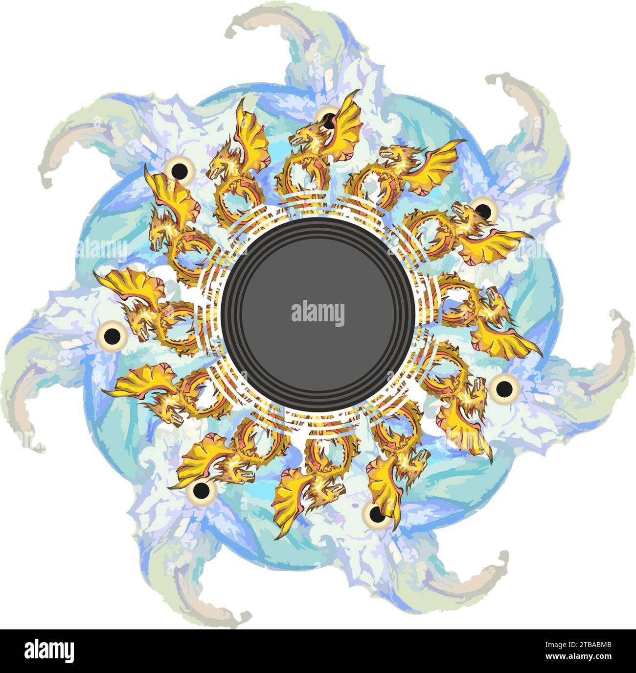 Dragon frame with floral elements like a winter motifs on white for ...