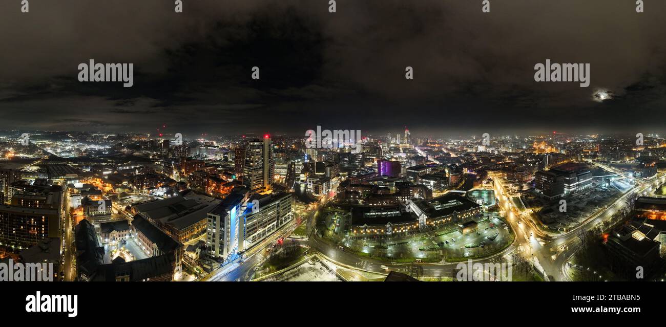 Aerial Night Shot of the Centre of Leeds, West Yorkshire, UK Stock ...