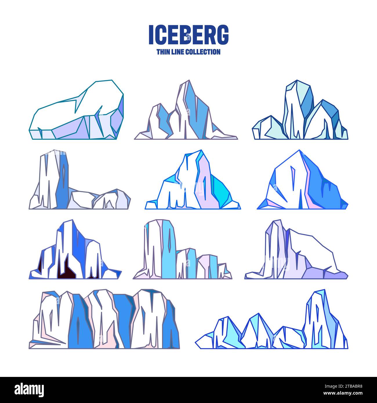 Floating icebergs collection. Drifting arctic glacier, block of frozen ...