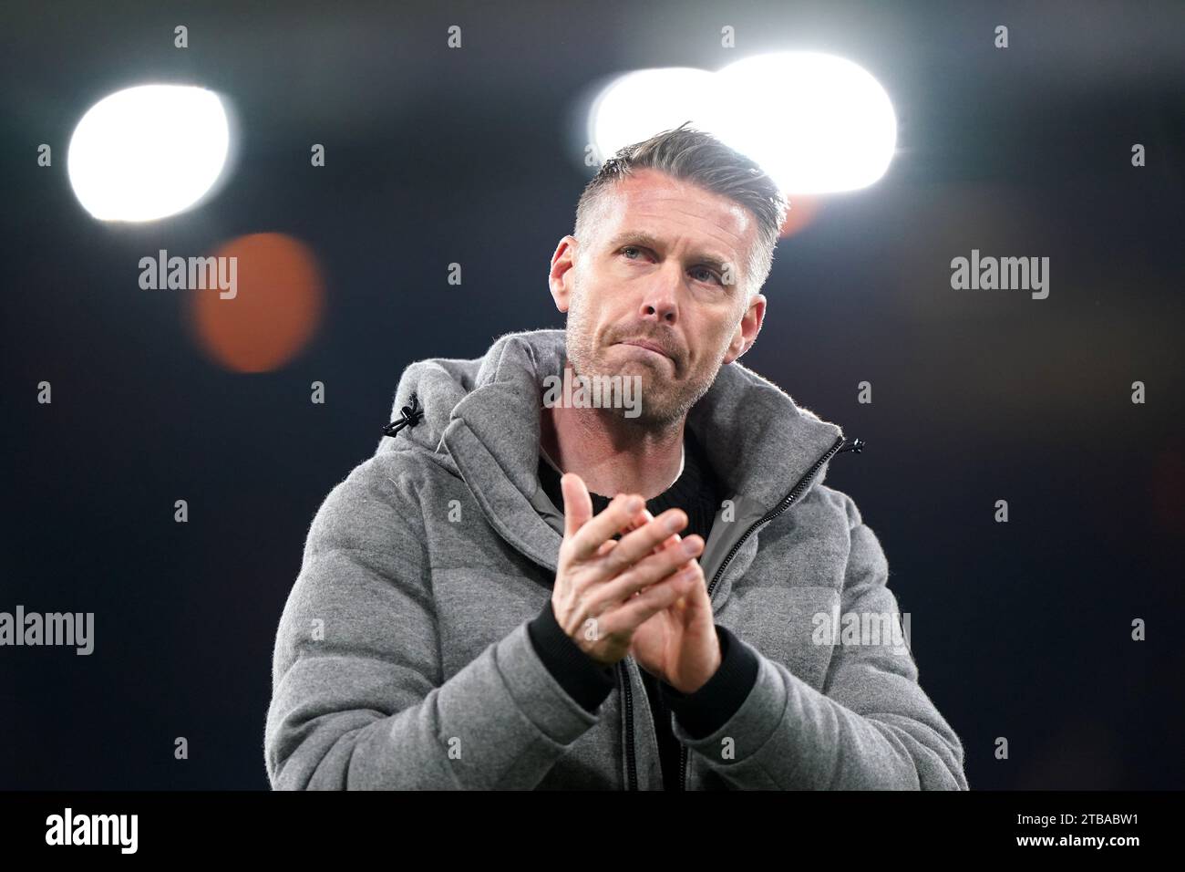 Luton Town manager Rob Edwards applauds the fans after the final ...