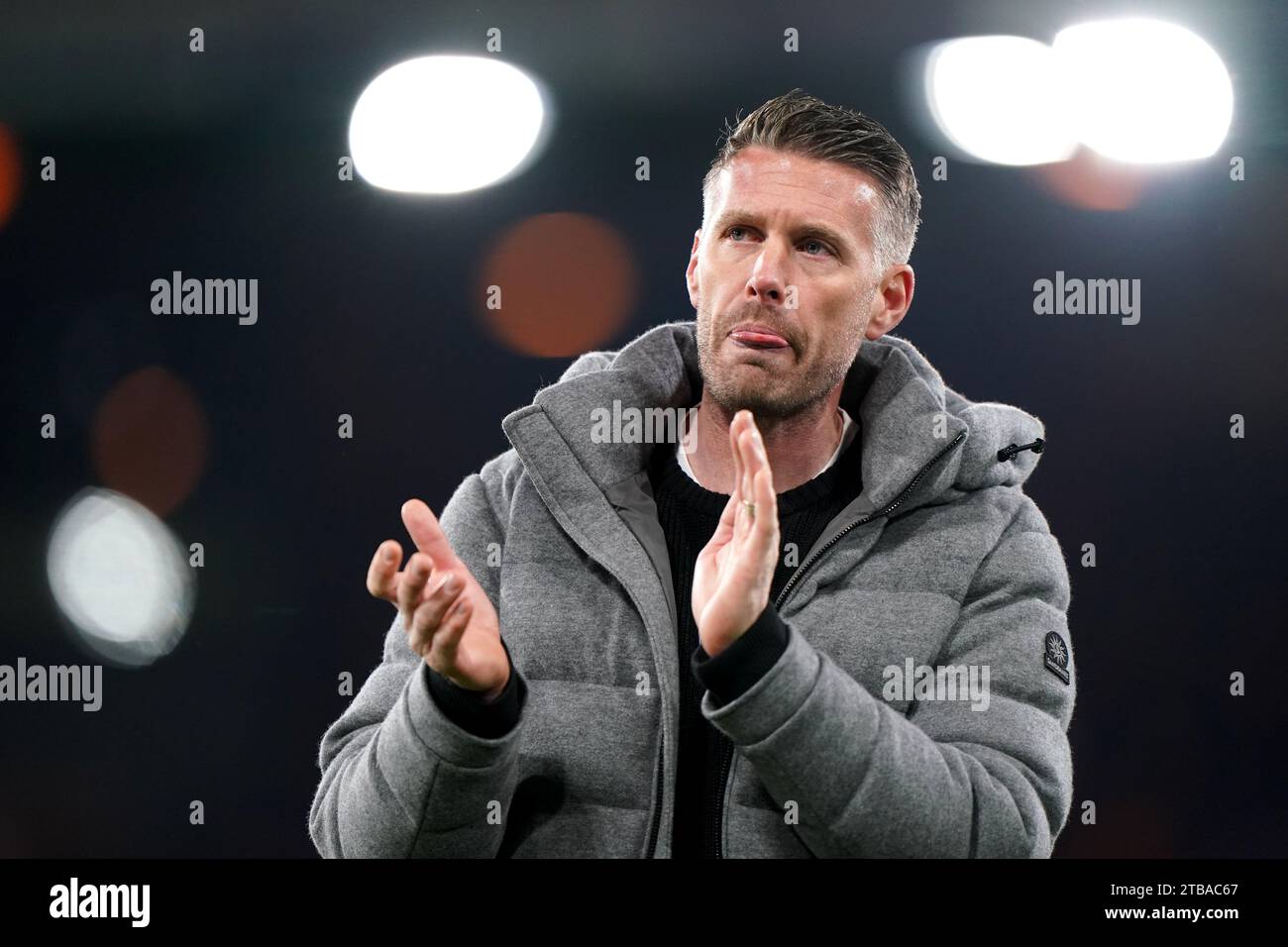Luton Town manager Rob Edwards applauds the fans after the final ...
